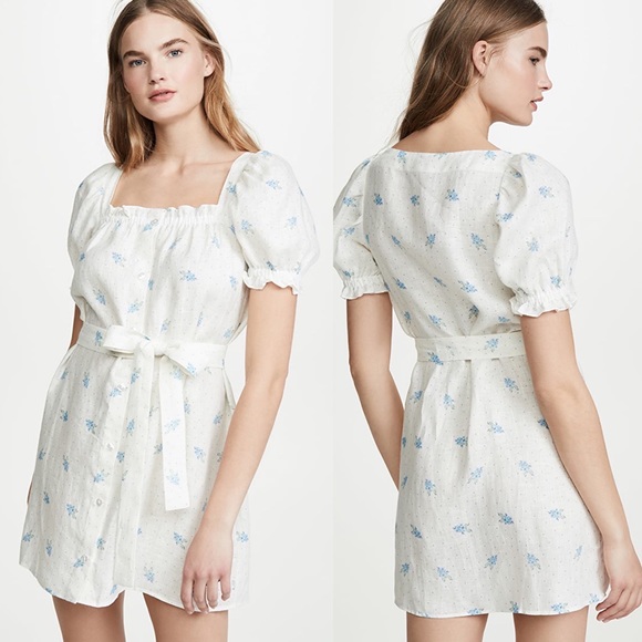 Sleeper | Dresses | Sleeper Floral Printed Linen Belted Brigitte Dress ...